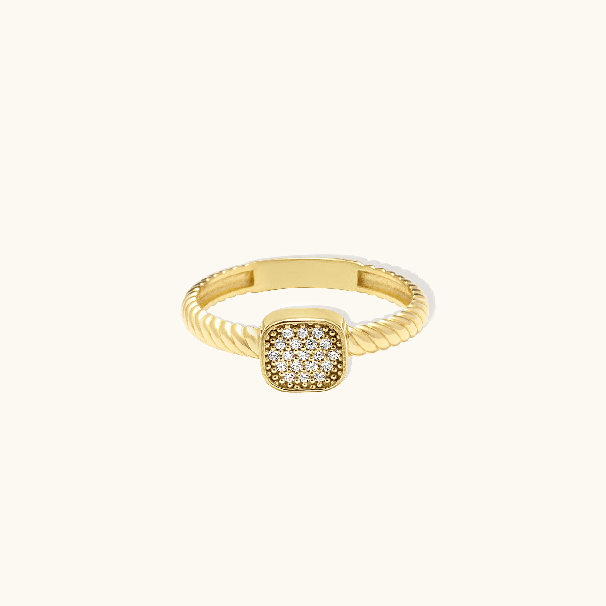 Pavé Square Frame Gold Ring | Timeless Luxury Design